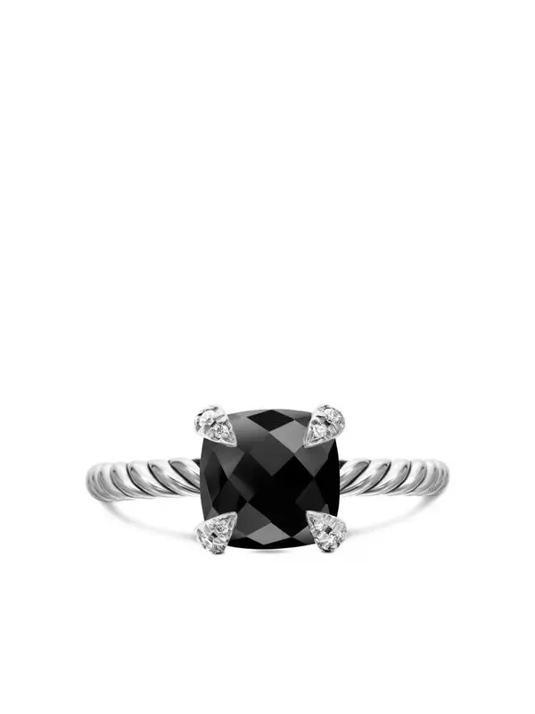 David Yurman Sterling Silver Chatelaine Onyx And Diamond Ring