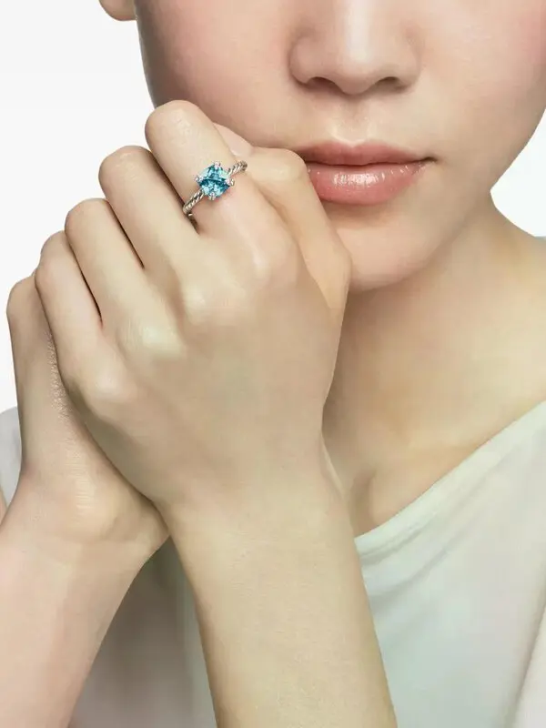 David Yurman Sterling Silver Chatelaine Topaz And Diamond Ring - Blue
