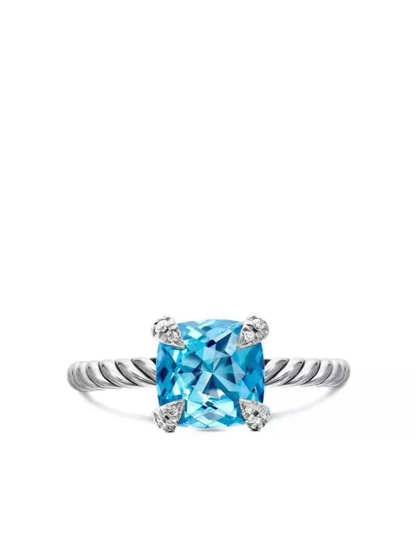 David Yurman Sterling Silver Chatelaine Topaz And Diamond Ring - Blue