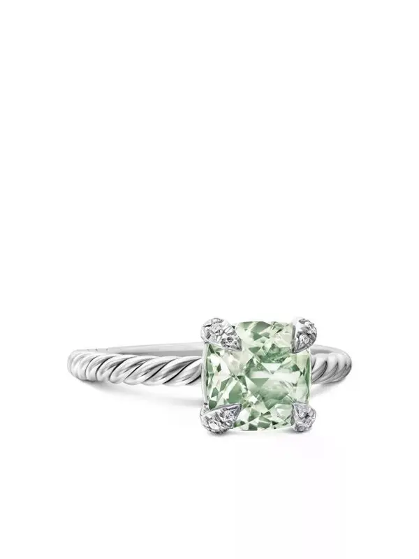 David Yurman Sterling Silver Prasiolite And Diamond Ring - Green