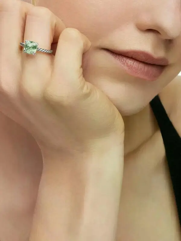 David Yurman Sterling Silver Prasiolite And Diamond Ring - Green