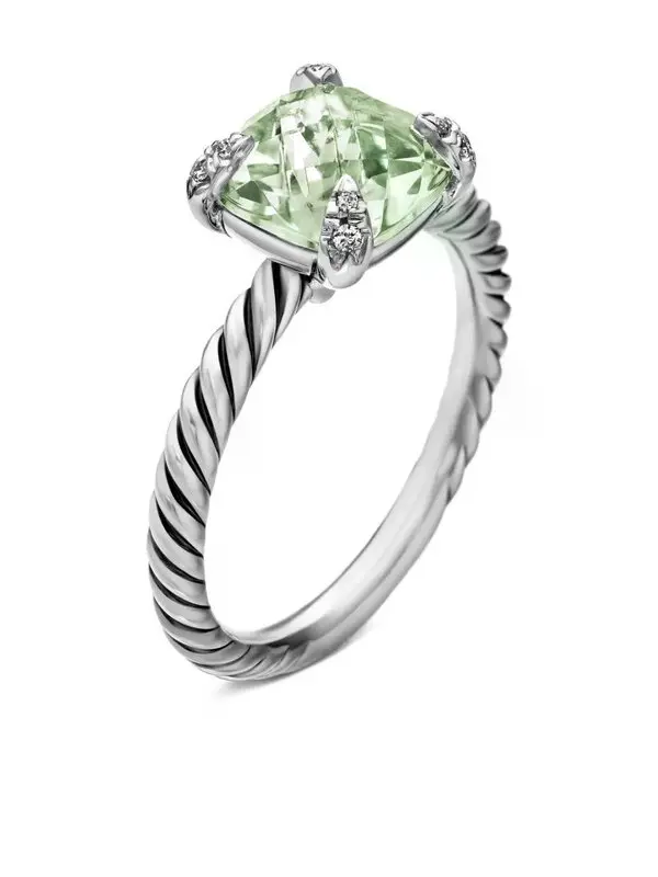 David Yurman Sterling Silver Prasiolite And Diamond Ring - Green