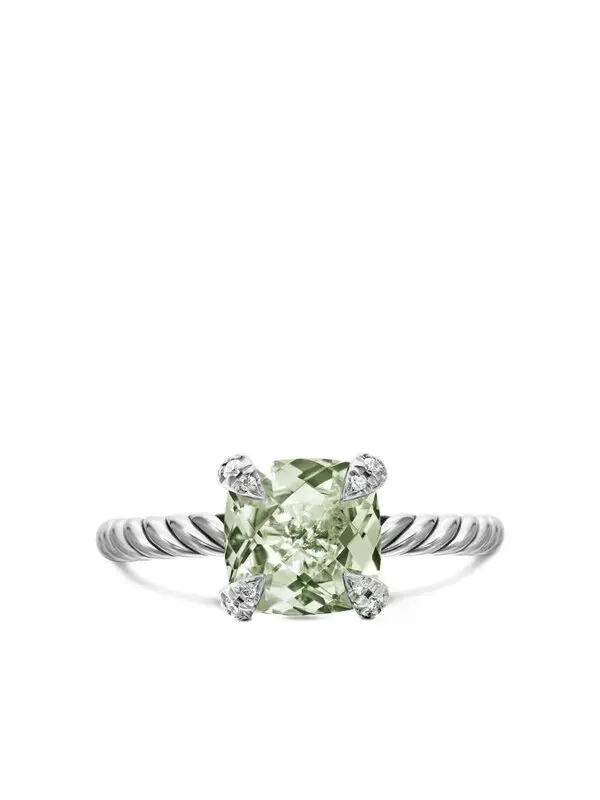 David Yurman Sterling Silver Prasiolite And Diamond Ring - Green