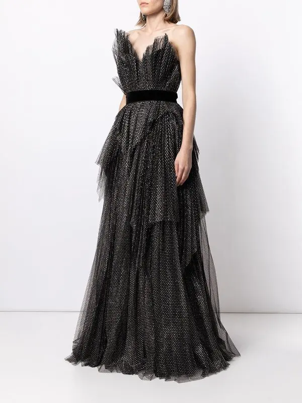 RALPH&RUSSO Pleated-tulle Silk Ball Gown