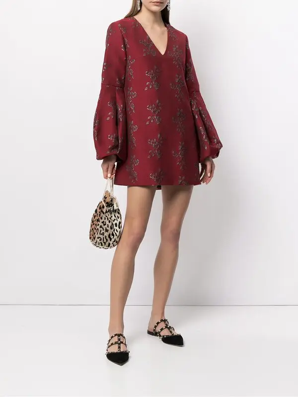 MACGRAW Jacquard Rose-embroidery Minidress