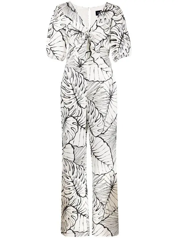 Marchesa Leaf-print Jumpsuit - Neutrals