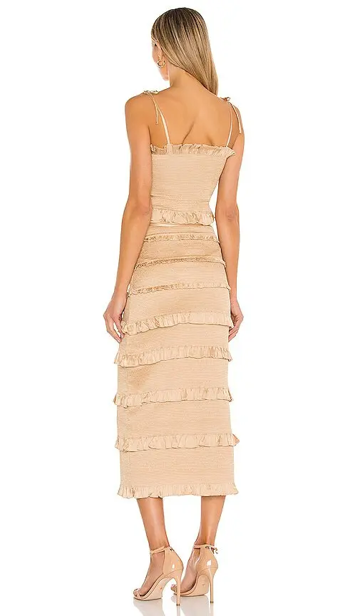 V. CHAPMAN Lily Strappy Ruffled Midi Dress - Warm Sand