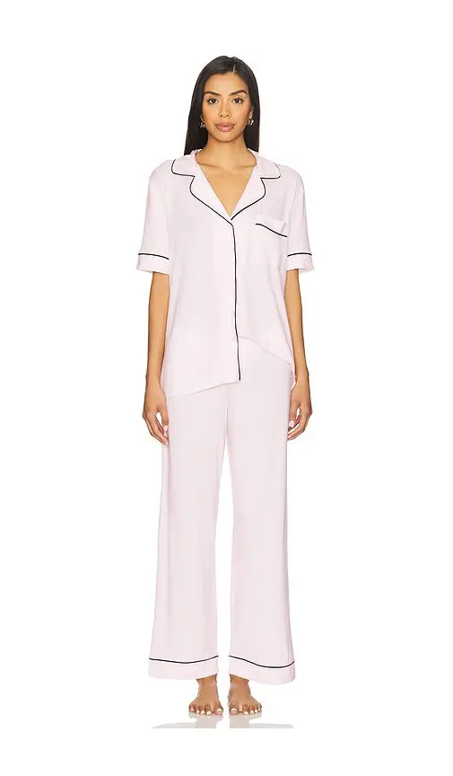 Eberjey Gisele Short Sleeve Long Pj Set In Blush - Sorbet & Black