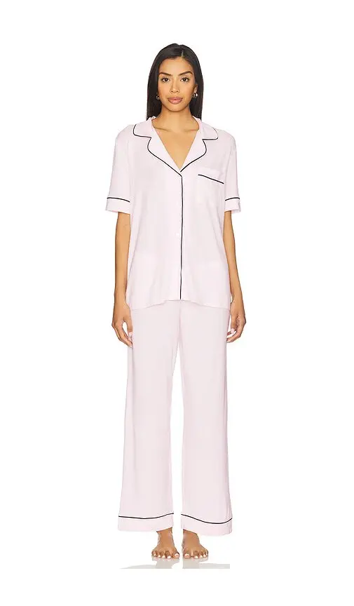 Eberjey Gisele Short Sleeve Long Pj Set In Blush - Sorbet & Black
