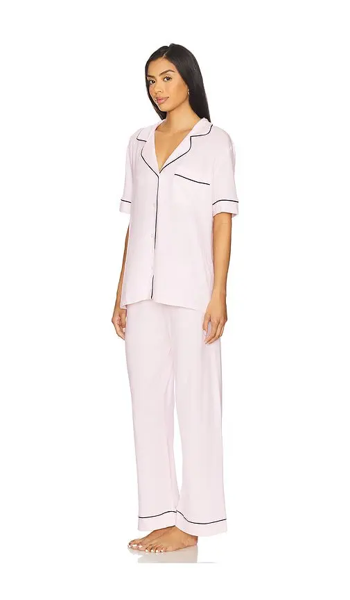 Eberjey Gisele Short Sleeve Long Pj Set In Blush - Sorbet & Black