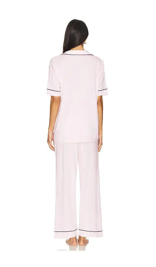Eberjey Gisele Short Sleeve Long Pj Set In Blush - Sorbet & Black