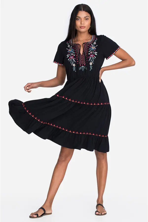 Johnny Was Nya Tiered Knit Dress In Black - 30% Off | Editorialist