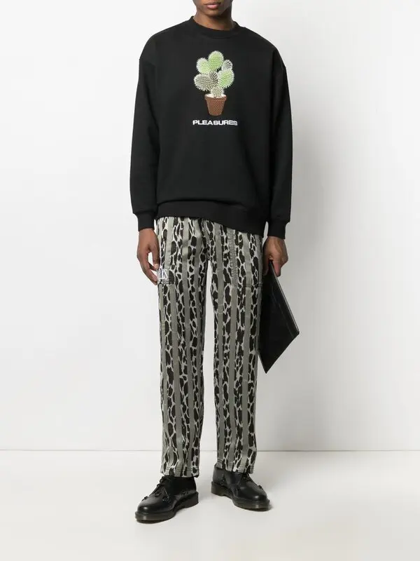 PLEASURES Spike Embroidery Rib-trimmed Sweatshirt - Black