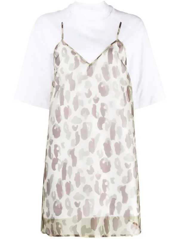 Palm Angels Layered Leopard Print T-shirt Dress - Neutrals