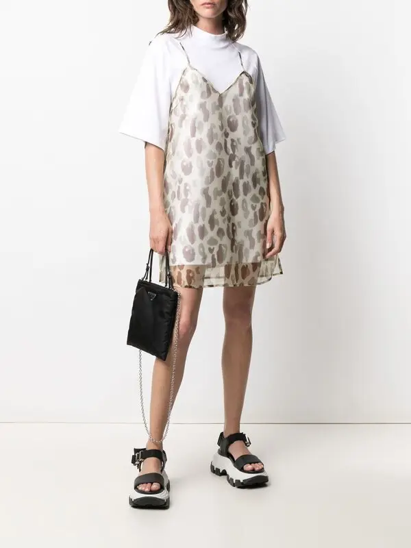 Palm Angels Layered Leopard Print T-shirt Dress