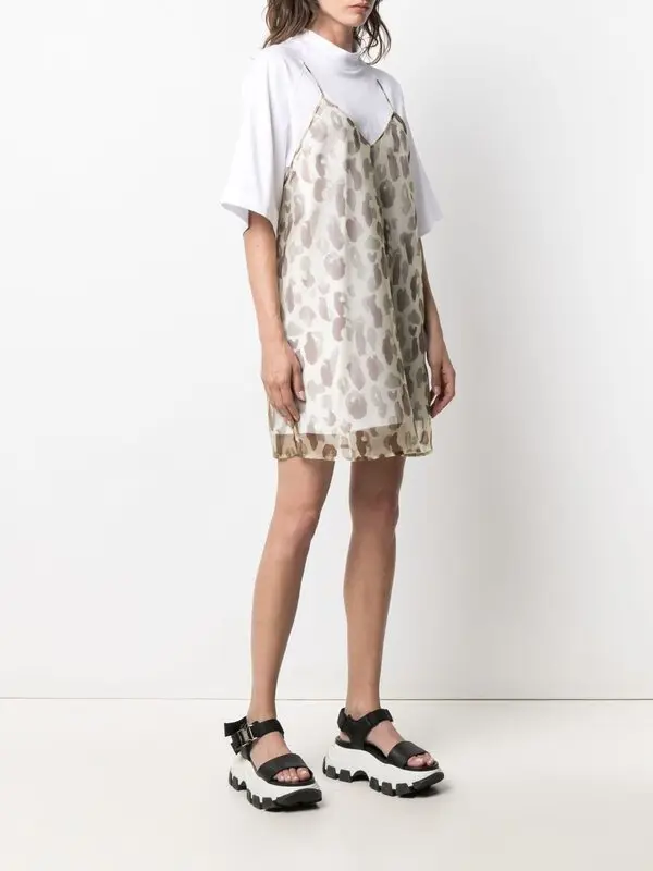 Palm Angels Layered Leopard Print T-shirt Dress