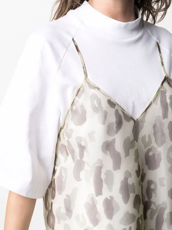 Palm Angels Layered Leopard Print T-shirt Dress