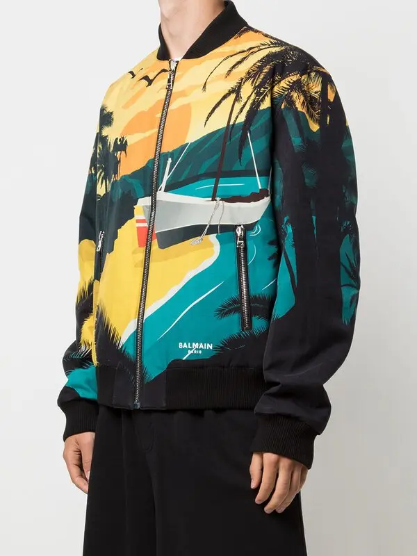 Balmain Reversible Tropical Print Bomber Jacket