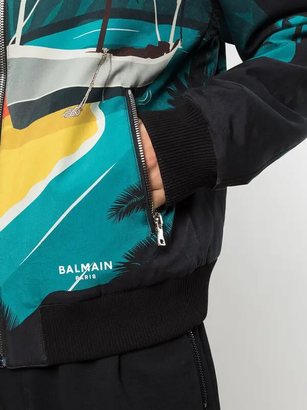 Balmain Reversible Tropical Print Bomber Jacket