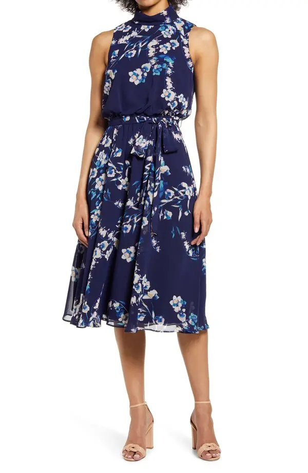 Harper Rose Sleeveless Tie Waist Chiffon Dress - Navy | Editorialist