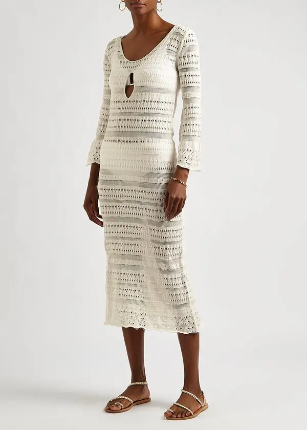 Gimaguas Brigitte Crochet-Knit Midi Dress - White | Editorialist