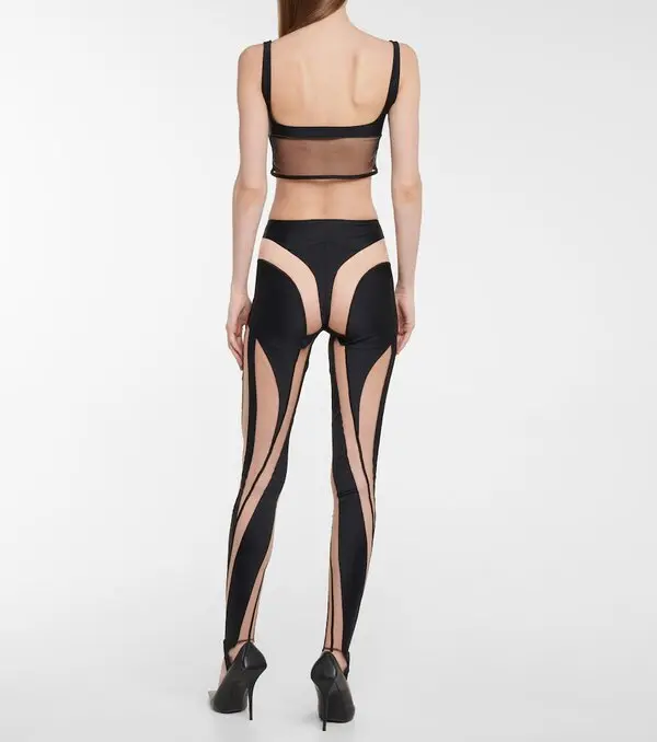 MUGLER Paneled Mesh And Jersey Leggings
