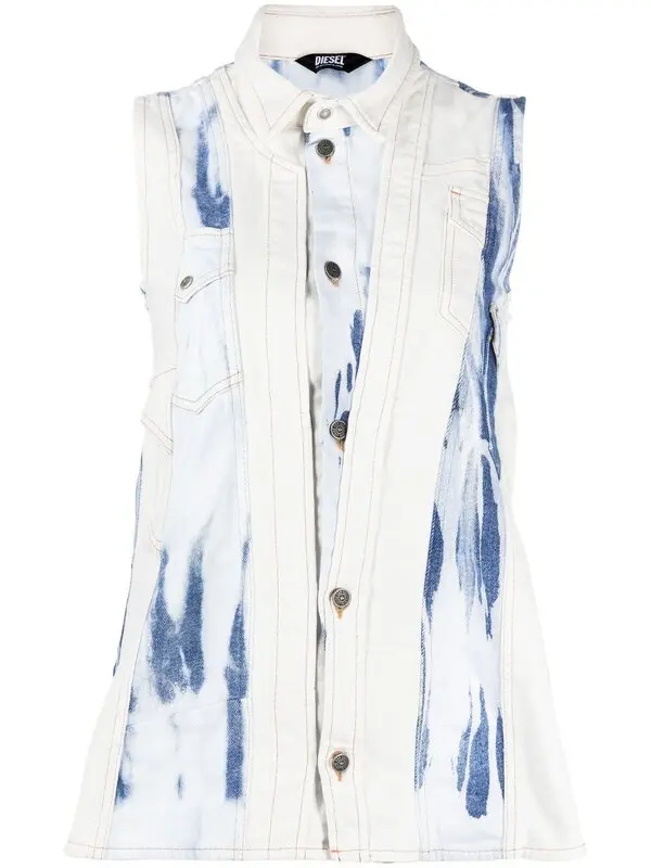 DIESEL® Sleeveless Bleached Denim Jacket - White