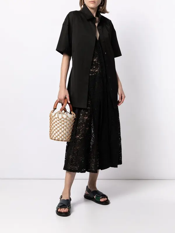 Goen.j Shirt-layered Pleated Lace Dress