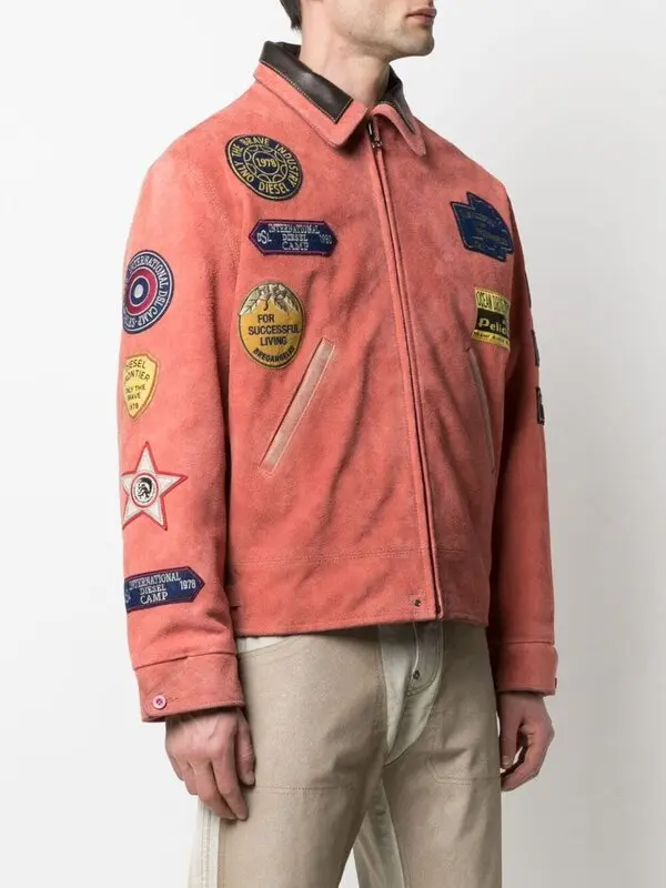 Diesel® Dxd Logo Patch Suede Jacket - Pink | Editorialist