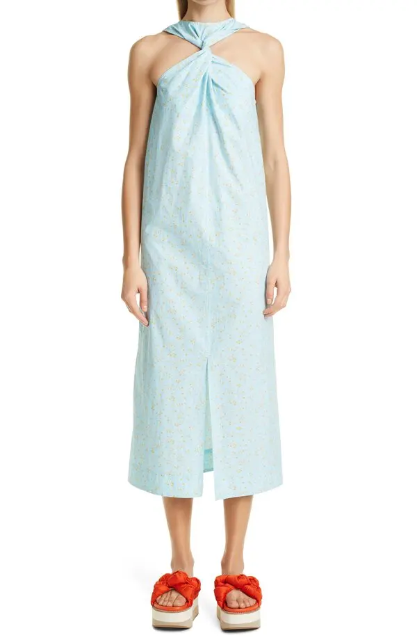 ganni double cotton dress Ganni Black Cotton Poplin V-Neck Midi Dress