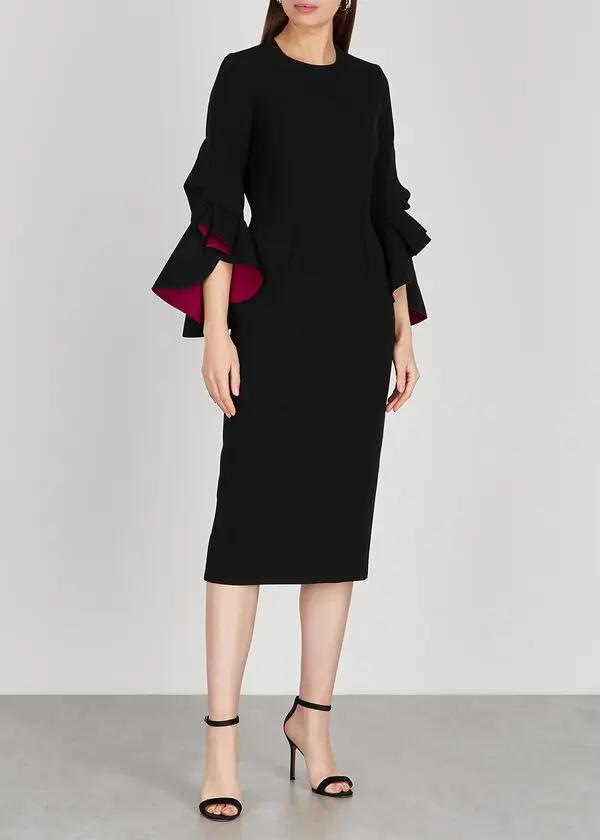 Roksanda Camellia Ruffle-Trimmed Midi Dress - Black | Editorialist