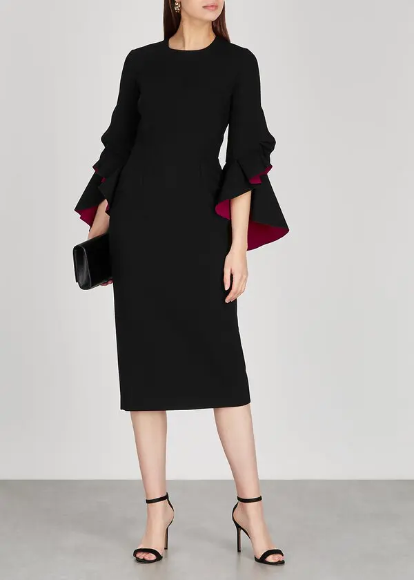 Roksanda Camellia Ruffle-Trimmed Midi Dress - Black | Editorialist