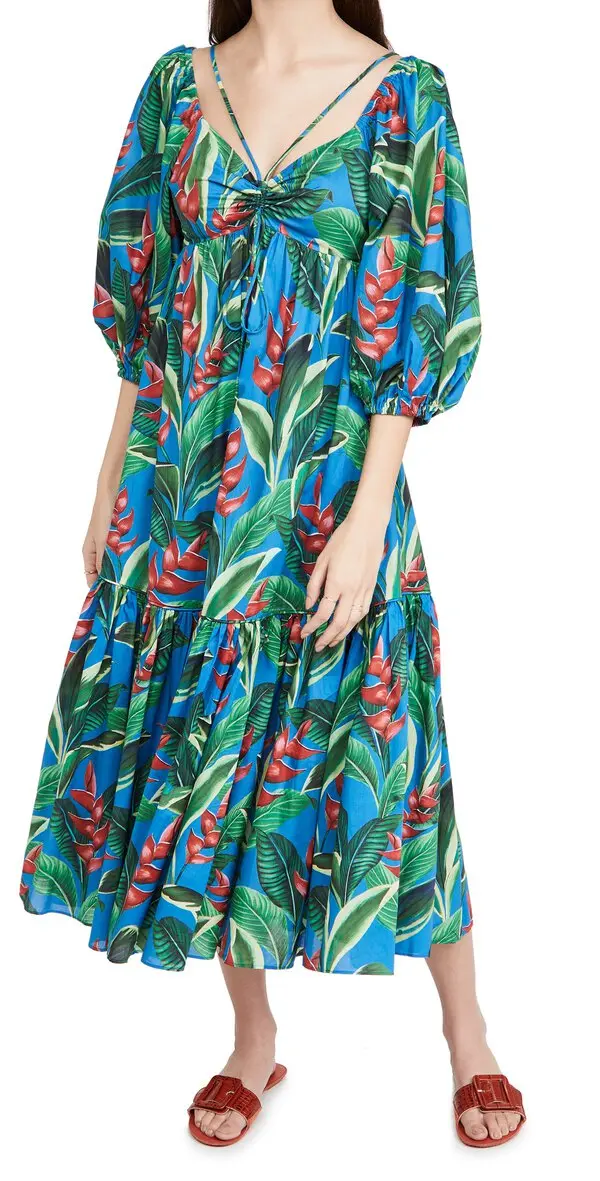 knee length dresses for ladies Multicolor Garden Of Life Back Ties Midi Dress