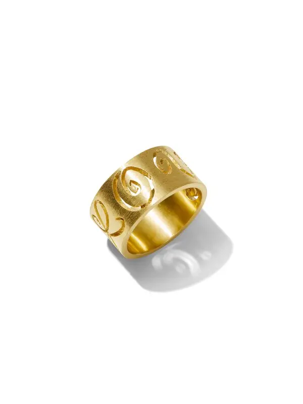 Cathy Waterman Wide Carved Love Band Ring - Yellow Gold