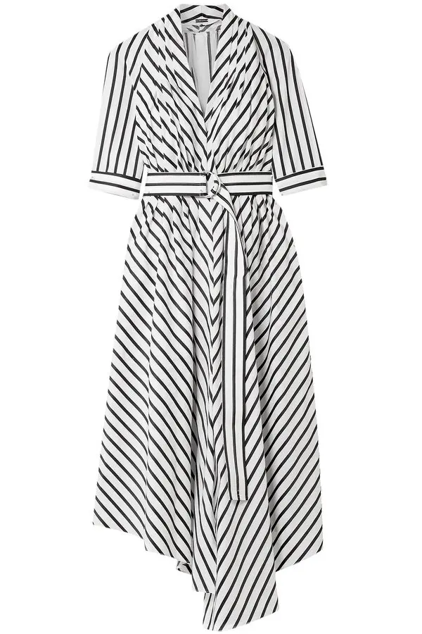 Adam Lippes Asymmetric Pleated Striped Cotton-Poplin Midi Dress In White -  80% Off | Editorialist