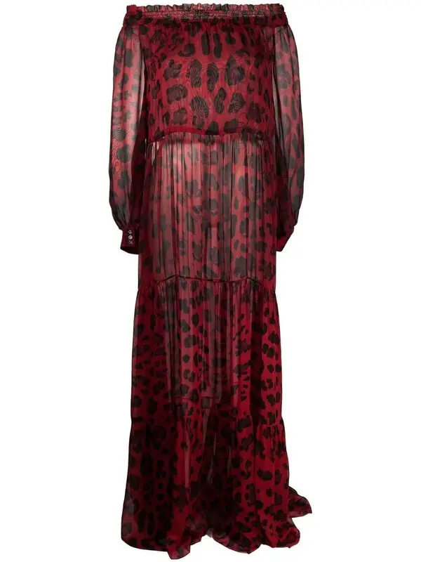 Philipp Plein Leopard-print Off-shoulder Maxi Dress
