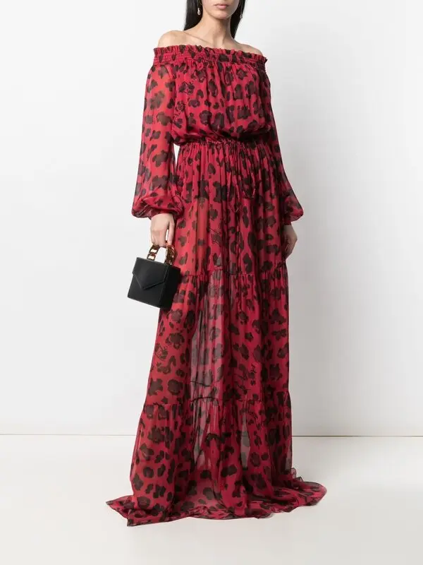 Philipp Plein Leopard-print Off-shoulder Maxi Dress