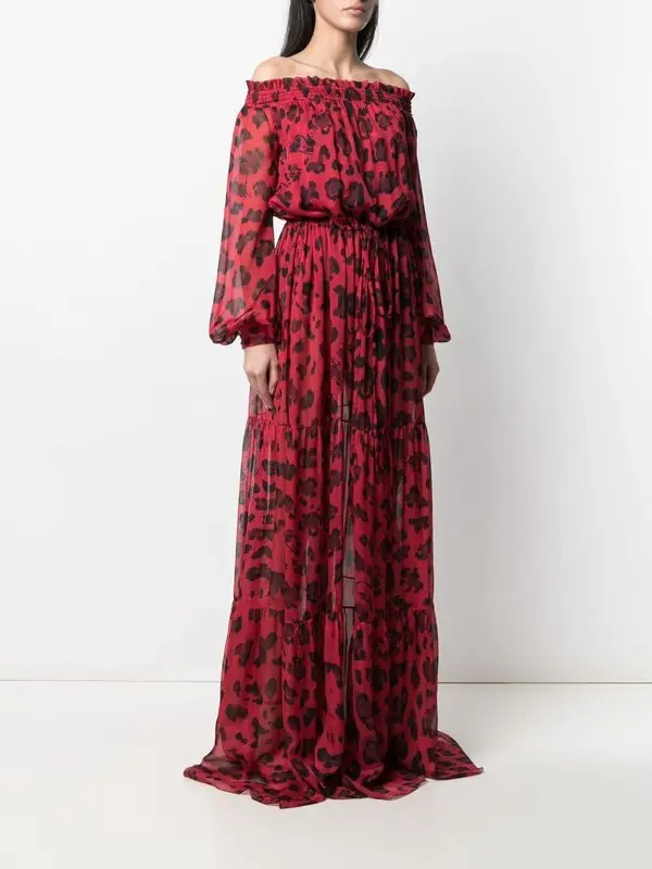 Philipp Plein Leopard-print Off-shoulder Maxi Dress