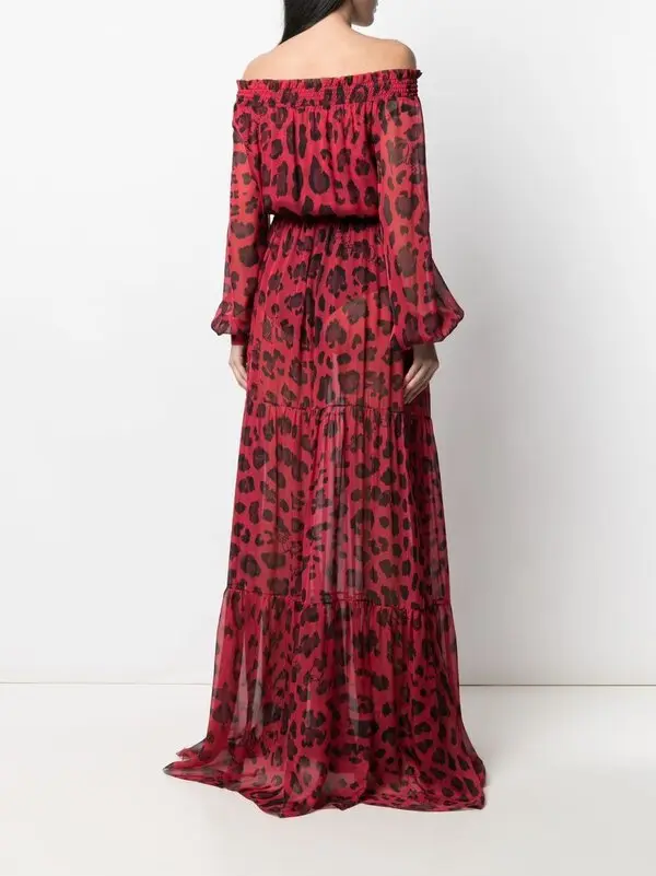 Philipp Plein Leopard-print Off-shoulder Maxi Dress