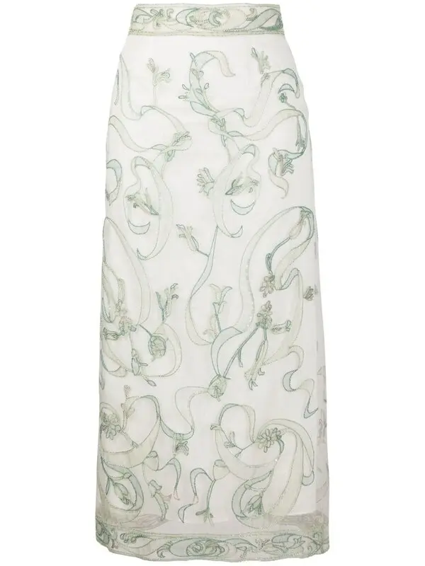 Emilio Pucci Evoluzioni Embroidered Organza Skirt - White
