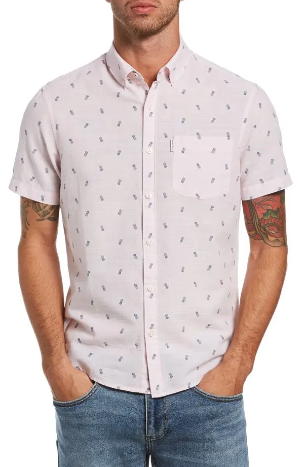 Original Penguin Slim Fit Pineapple Print Short Sleeve Button-Down