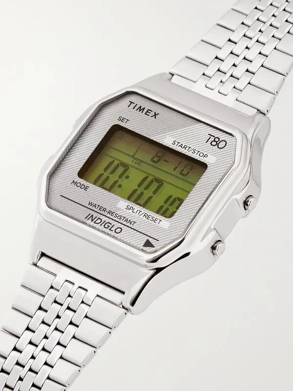 Timex® T80 34mm Stainless Steel Digital Watch - Silver | Editorialist