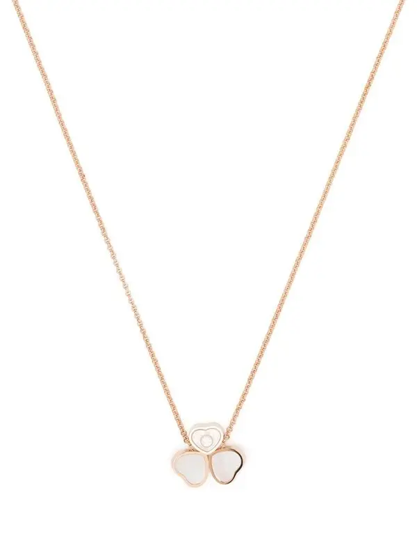 Chopard 18kt Rose Gold Happy Hearts Wings Diamond And Mother-of-pearl Necklace - Pink