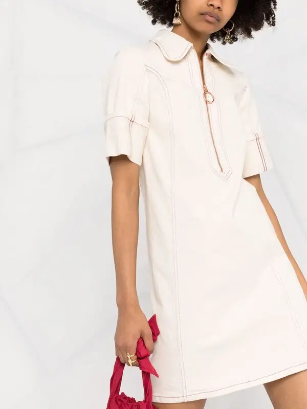 See By Chlo Zip-Collar Denim Dress In Neutrals - 15% Off | Editorialist