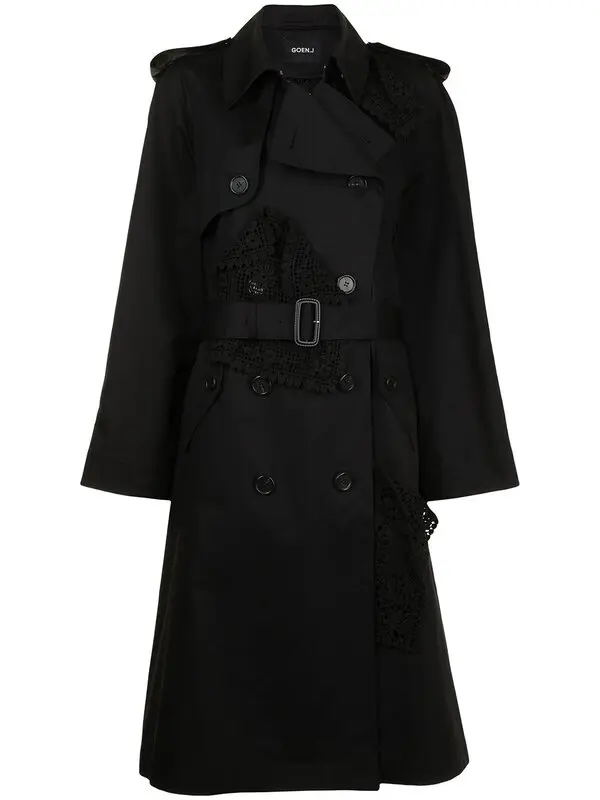 Goen.j Double-breasted Lace-paneled Trench Coat