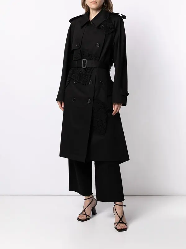 Goen.j Double-breasted Lace-paneled Trench Coat