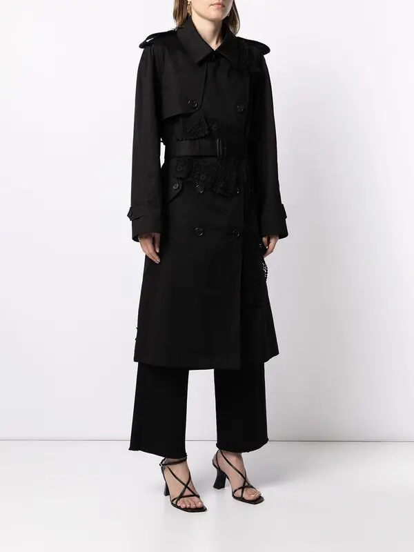 Goen.j Double-breasted Lace-paneled Trench Coat