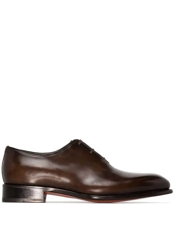 Santoni Leather Lace-up Oxford Shoes - Brown