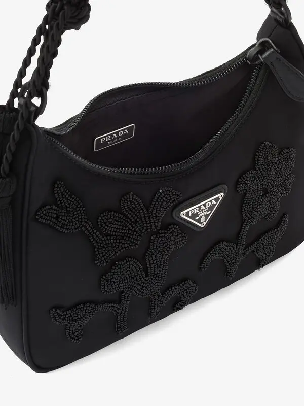 Prada Re-Edition Bead-Embellished Shoulder Bag - Black | Editorialist