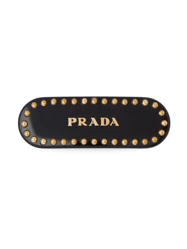 Prada Logo-print Studded Hair Clip - Black